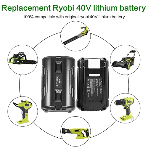 Futurebatt [2-Pack] High Output 6.0 Ah! 40 Volt Replacement Battery for RYOBI 40V Power Tools OP4026 OP40201 OP4030 OP4040 OP4050 OP4060 for RYOBI 40V Batteries