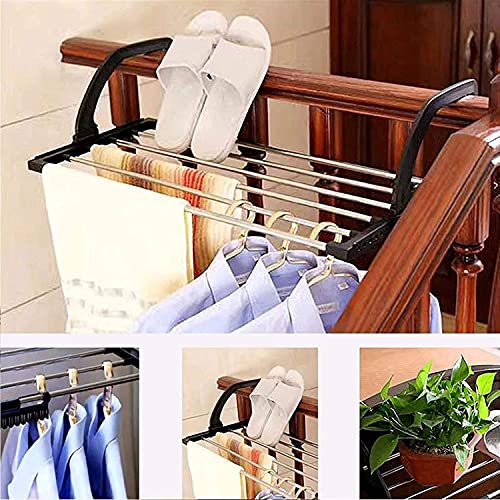 ZyHMW Clothes Airer Balcony Drying Rack Stainless Steel Folding Hanging Window Shoes Rack Adjustable Portable Outdoor Airer Clothes Towel Storage,Folding Airer (Color : S Square Tube Gray)