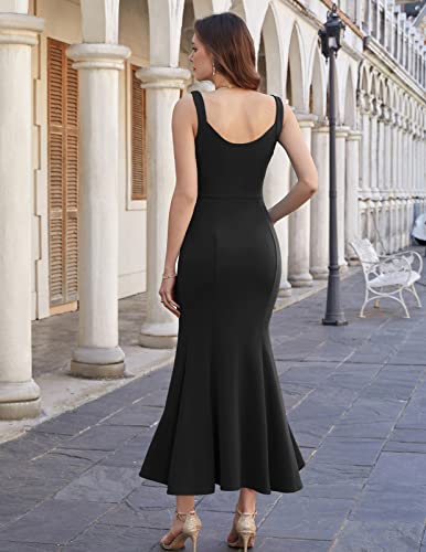 GRACE KARIN Womens Cocktail Dresses for Wedding Guest V Neck Sleeveless Formal Black Dresses Mermaid Party Long Dress Black M