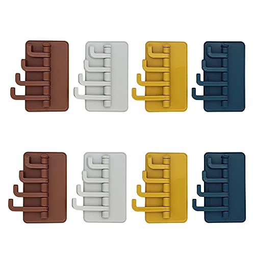 8pcs Colorful Rotating Sticky Wall Hooks for Kitchen Bathroom Wall,Adhesive Hook Hanger for Keys Towels Clothes Bags with 4 Color