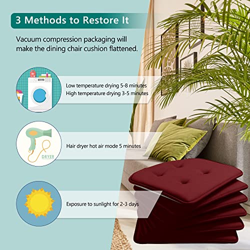 HARBOREST Chair Cushions for Dining Chairs 6 Pack - Memory Foam Seat Cushions for Kitchen Chairs, U-Shaped Non-Slip Chair Pads for Dining Chairs Set of 6, 17" x 16" x 1.5", Burgundy