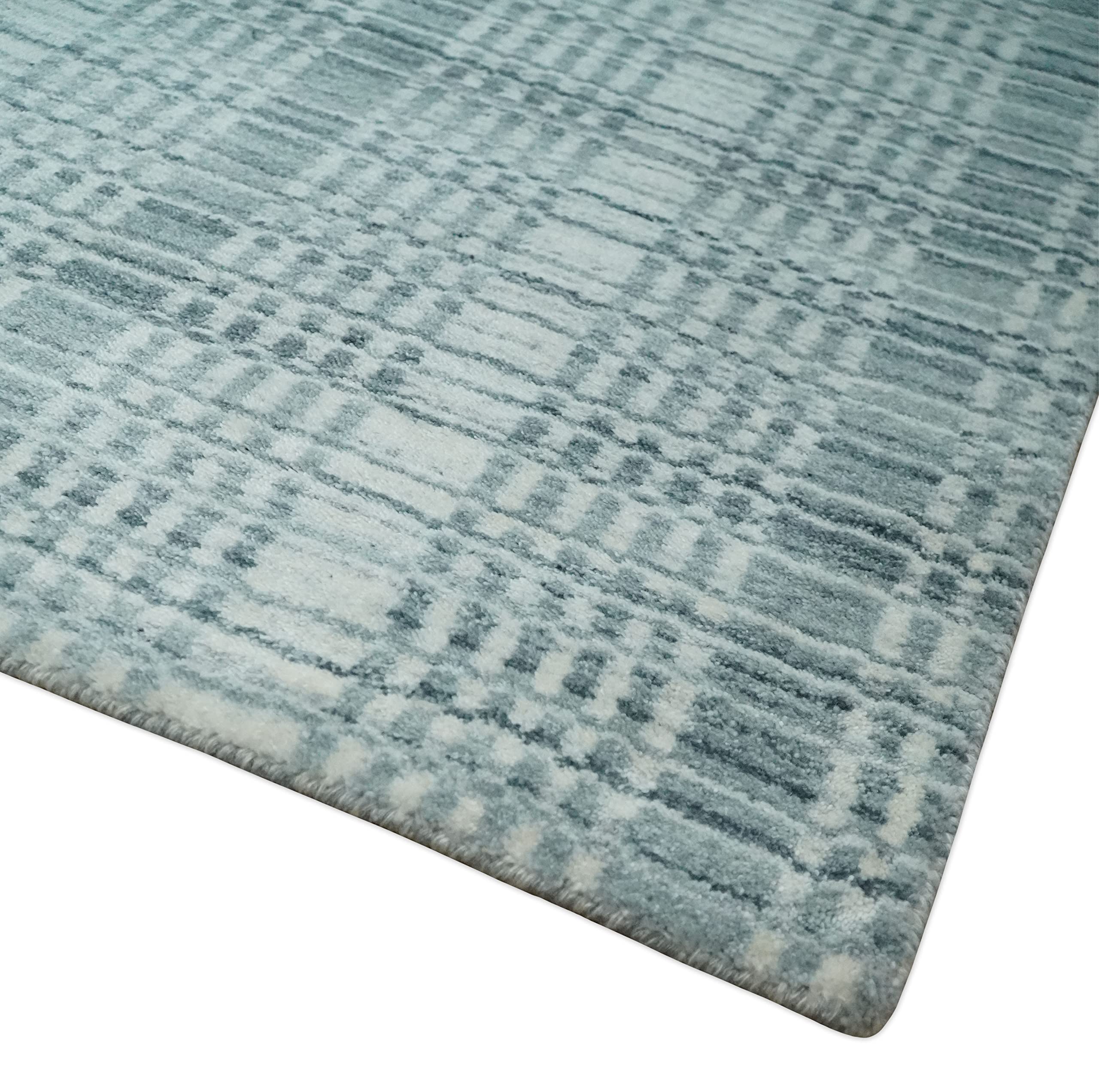 Hand Made Striped Scandinavian Blended Wool Flatwoven Area Rug, Ivory, Silver and Gray, 8X10 | KE2810
