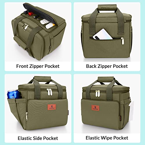 Hafmall Lunch Bag for Women Men, Wide Opening Insulated Lunch Box, Leakproof Lunch Tote Bag with Shoulder Strap, Reusable Lunch Bags for Adults for Work, Green