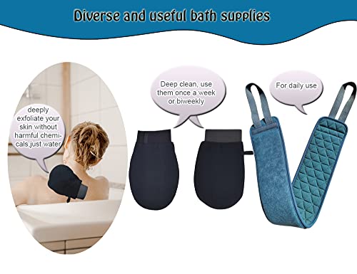 3 Pcs Loofah Back Scrubber with Exfoliating Gloves mitt,Double-Sided Exfoliating & Cleansing Back Scrubber for Shower,Removes unwanted Dead Skin, Dirt and Grime.Back Washer.XIWUMOER(3 PCS Set)