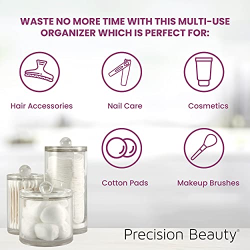 Bathroom Organizer Unit by Precision Beauty | Multi-Purpose Cabinet Organizer and Bathroom Storage | Modular 3-Section QTip Holder, Vanity Organizer and Toiletries Dispenser