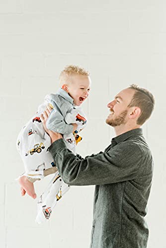 Bundle of ADDISON BELLE Products - 100% Cotton Fitted Crib Sheet + Muslin Swaddle - Construction Trucks - Soft, Durable & Breathable