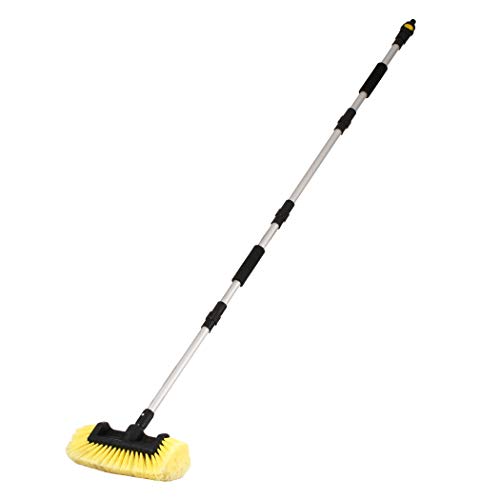 CARCAREZ 10" Flow Thru Dip Car Wash Brush Head with Soft Bristle for Auto RV Truck Boat Camper Exterior Washing Cleaning (Brush with 60" Handle)
