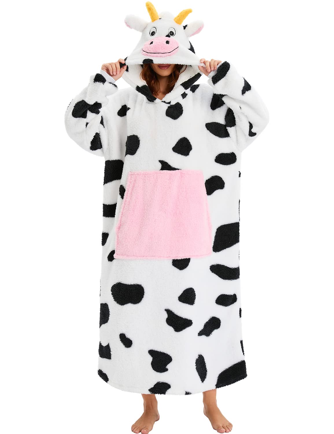 Très Chic Mailanda Wearable Blanket Hoodie Oversized Sherpa Blanket Sweatshirt for Women Men Adult teen with Cute Animal Hood