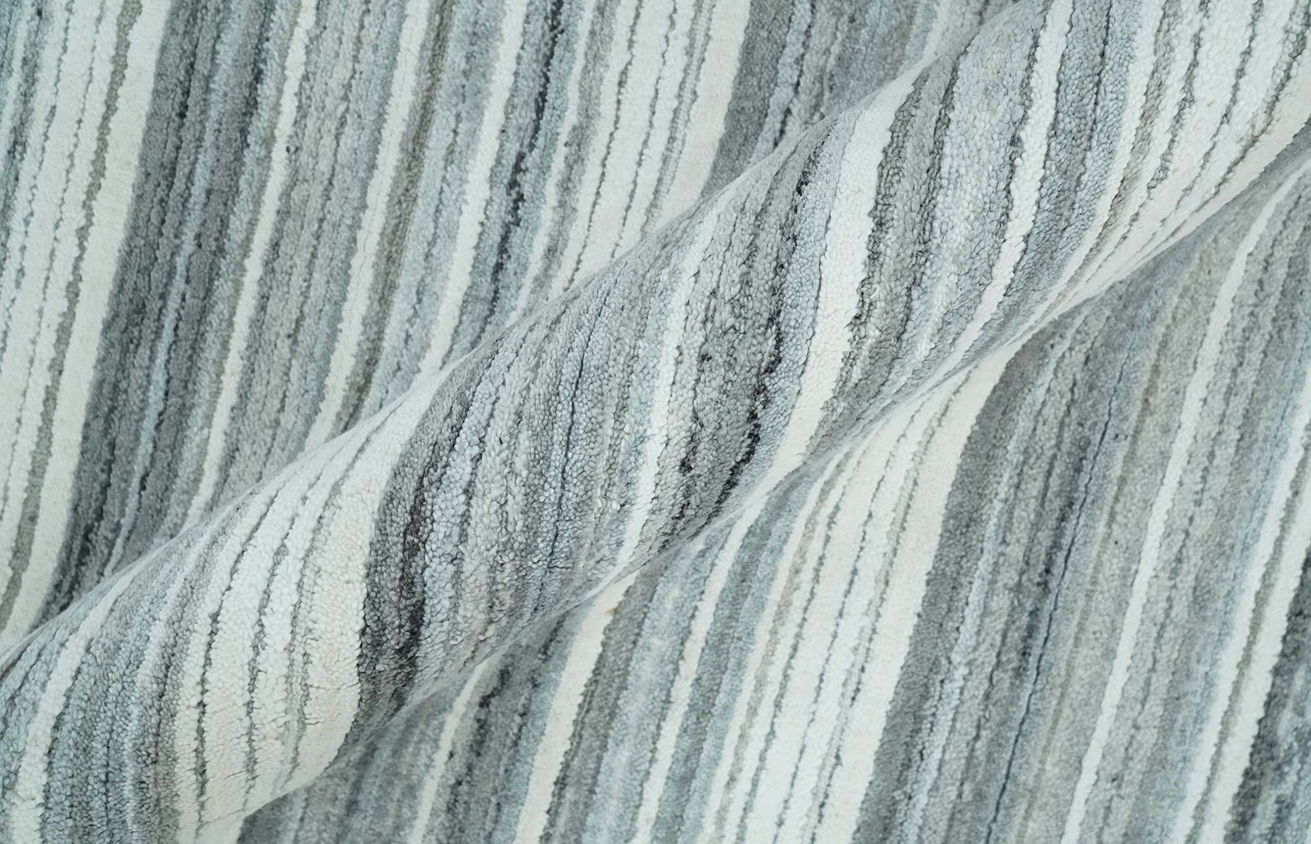 Artisan's Arc Striped Flatwoven Scandinavian Hand Made Blended Wool Area Rug, White, Silver and Gray, 8X10 | KE3810