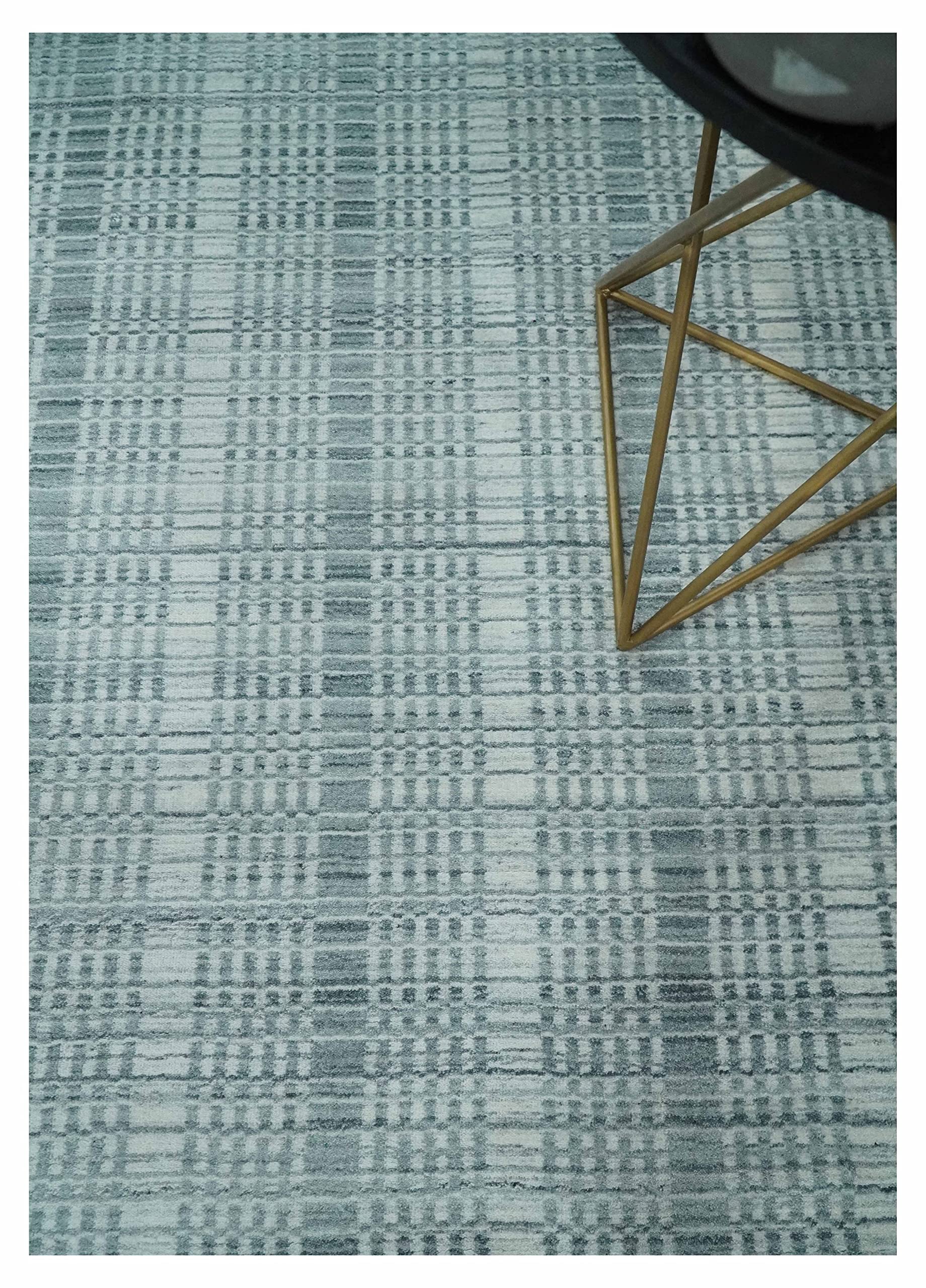 Hand Made Striped Scandinavian Blended Wool Flatwoven Area Rug, Ivory, Silver and Gray, 8X10 | KE2810