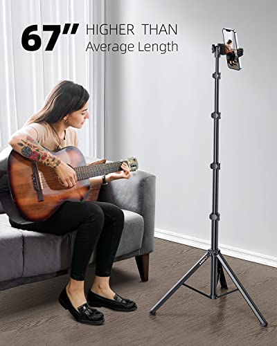 ANGFLY 67" Phone Tripod & Selfie Stick, Extendable Cell iPhone Tripod Stand with Remote and Phone Holder, Tripod for iPhone Compatible with iPhone 14 Pro Max 13 12/Android/Camera