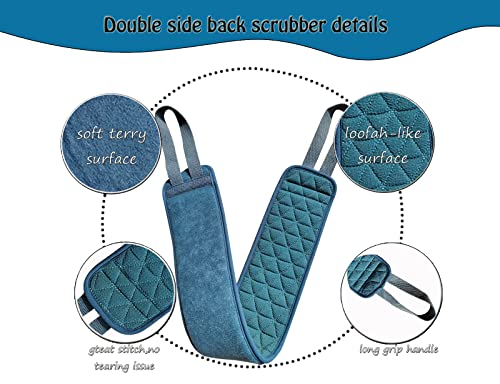 3 Pcs Loofah Back Scrubber with Exfoliating Gloves mitt,Double-Sided Exfoliating & Cleansing Back Scrubber for Shower,Removes unwanted Dead Skin, Dirt and Grime.Back Washer.XIWUMOER(3 PCS Set)