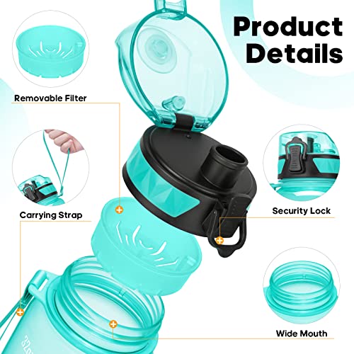 Motivational Water Bottle with Time Marker, 32 oz (950 ml), BPA-Free Plastic, Easy Drink Straw, Fits Cup Holder (1002-Green, 26 oz)