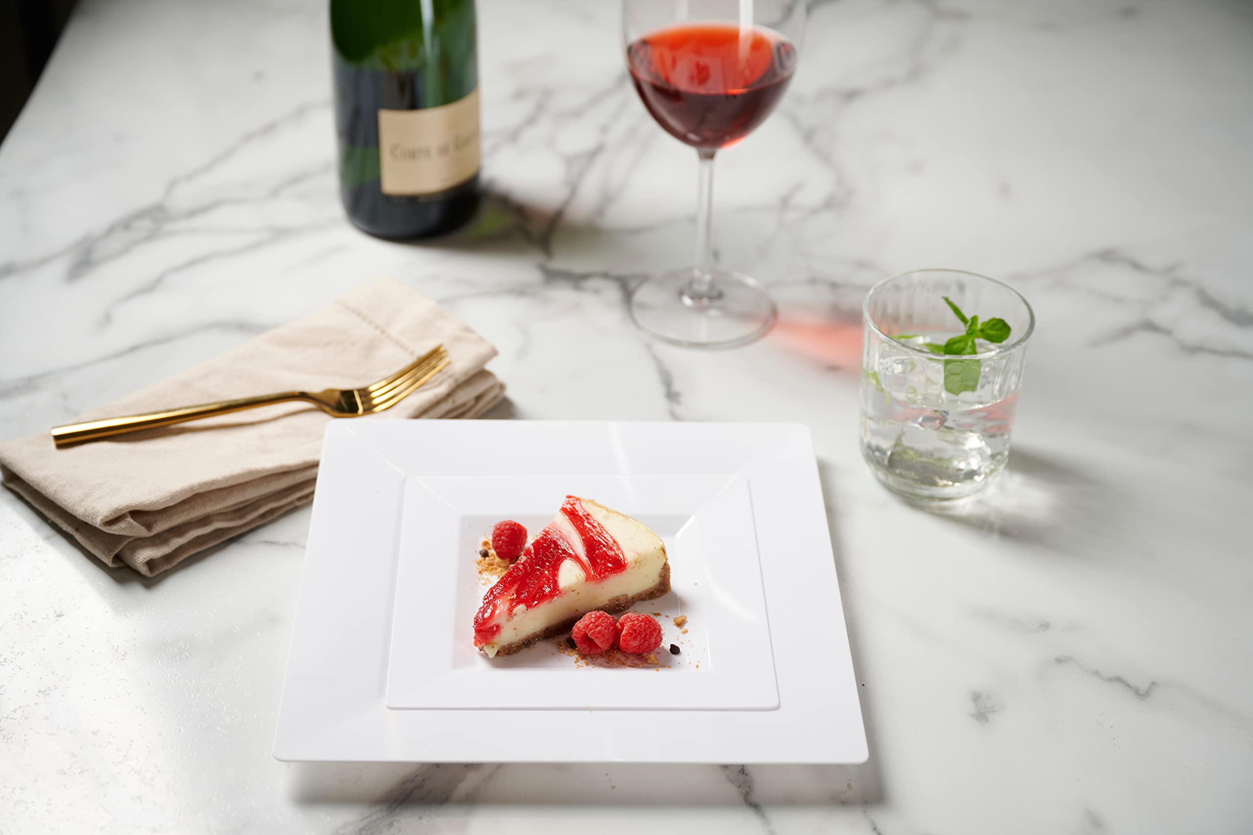 60 White Plastic Plates Set, 30 Pc 10.25 Inch Plastic Dinner Plates, and 30 Pc 7.5 Inch Plastic Dessert Plates, Fancy Disposable Plates, Heavy Duty Party Plates, Elegant Wedding Plates, Square Plates