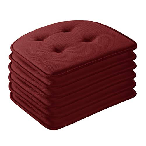 HARBOREST Chair Cushions for Dining Chairs 6 Pack - Memory Foam Seat Cushions for Kitchen Chairs, U-Shaped Non-Slip Chair Pads for Dining Chairs Set of 6, 17" x 16" x 1.5", Burgundy