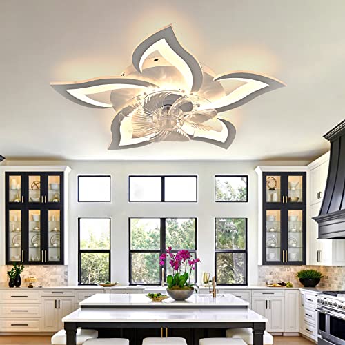Jesskit 26.8" Ceiling Fan with Lights, Chandelier Ceiling Fans with 3 Color Dimmable and 6 Speeds Remote Control, Modern Indoor Flush Mount Ceiling Fans with Lights for Living Room Bedroom Dining Room