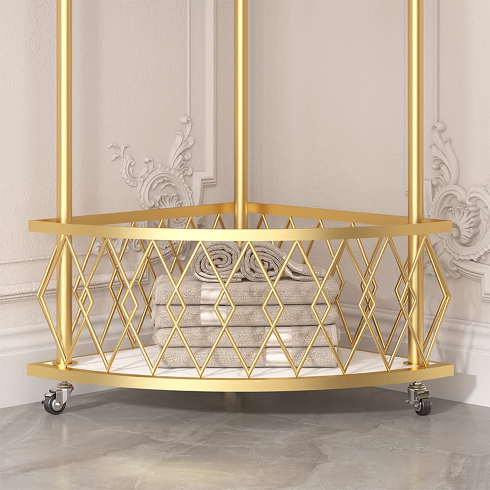 FLRH Metal Corner Coat Rack, Corner Hall Tree with Storage Basket, Freestanding Clothes Rack Organizer for Entryway, Living Room, Bedroom, Home, Office (Gold)