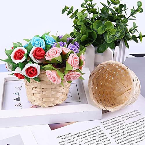 YAIKOAI 4 Pieces Small Hand-Woven Wicker Storage Baskets Desktop Bamboo Weaving Decorative Basket Wood Organizers Container for Storing Books Album Cosmetics Bouquet Keys, Small