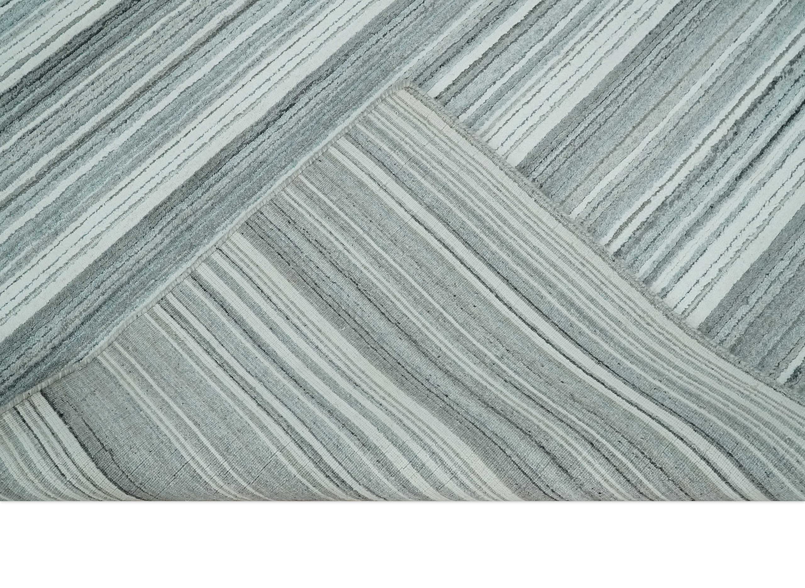 Artisan's Arc Striped Flatwoven Scandinavian Hand Made Blended Wool Area Rug, White, Silver and Gray, 8X10 | KE3810