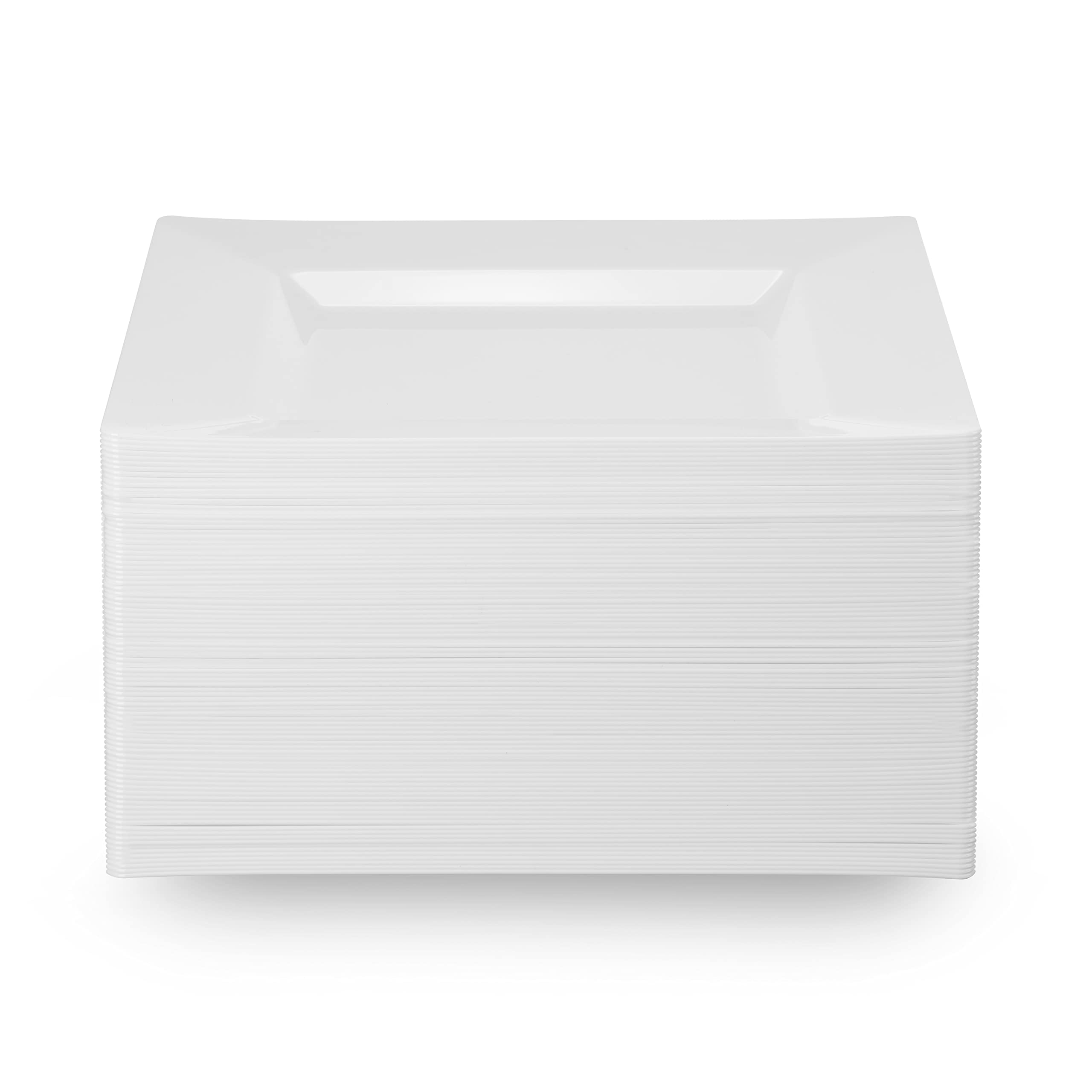 60 White Plastic Plates Set, 30 Pc 10.25 Inch Plastic Dinner Plates, and 30 Pc 7.5 Inch Plastic Dessert Plates, Fancy Disposable Plates, Heavy Duty Party Plates, Elegant Wedding Plates, Square Plates