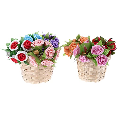 YAIKOAI 4 Pieces Small Hand-Woven Wicker Storage Baskets Desktop Bamboo Weaving Decorative Basket Wood Organizers Container for Storing Books Album Cosmetics Bouquet Keys, Small