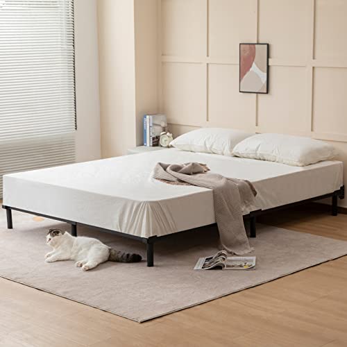 Queen Bed Frame, 7 Inch Metal Platform Bed Frame Queen Size No Box Spring Needed, Floor Bed Frame with Steel Slat Tool-Free Easy Assembly Non-Slip Mattress Foundation, 9-Leg Heavy Duty Bedframe, Black