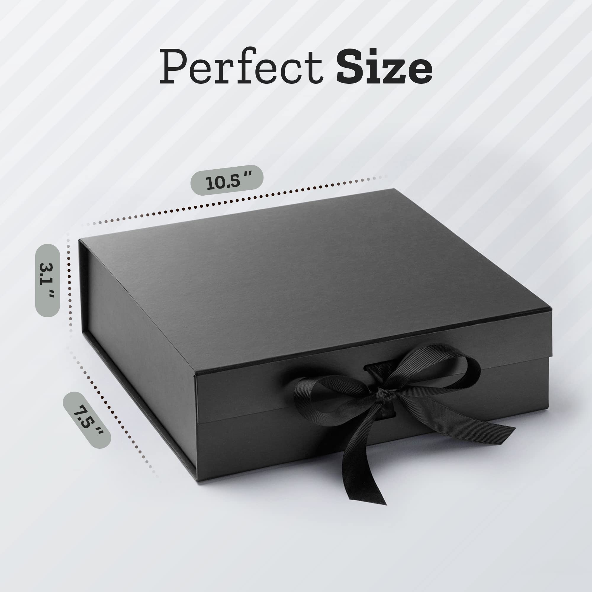 AJH3 ESSENTIALS Deluxe Gift Box: Elegant 10.5x7.5x3.1 Inches Box with Ribbon and Magnetic Closure - Great for All Occasions (1 Pack) (Black)
