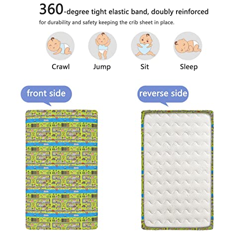Car Race Track Themed Fitted Crib Sheet,Standard Crib Mattress Fitted Sheet Ultra Soft Material-Baby Sheet for Boys Girls, 28β x52β,Multicolor