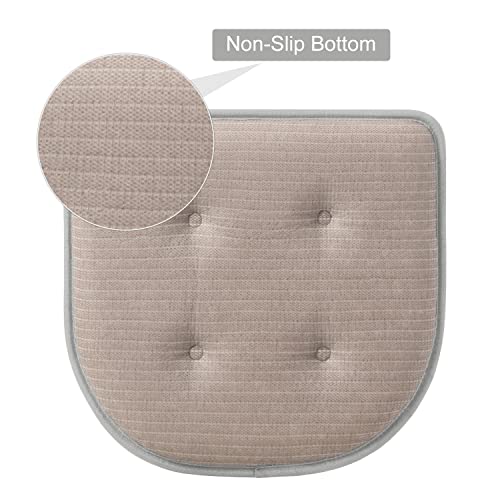 downluxe Indoor Chair Cushions for Dining Chairs, Tufted Soft and Comfortable Memory Foam Kitchen Chair Pads with Non-Slip Bottom for Dining Room and Office, 17" x 16" x 1.5", Light Grey, 6 Pack