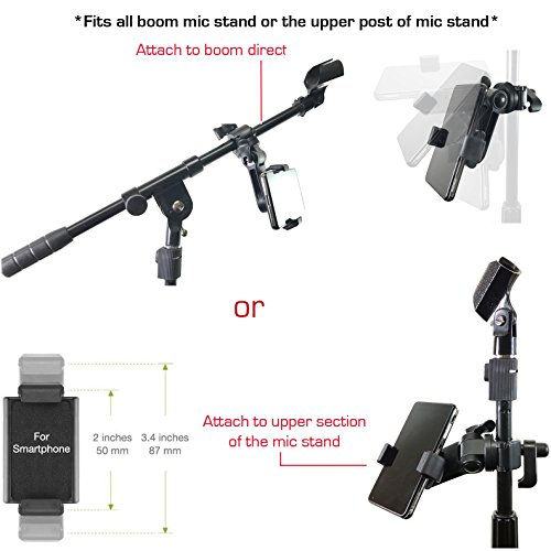 AccessoryBasics Music Boom Mic Microphone Stand Smartphone Mount w/360° Swivel Adjust Holder for all smartphones up to 3.75 inches wide (Zoom Video Compatible)