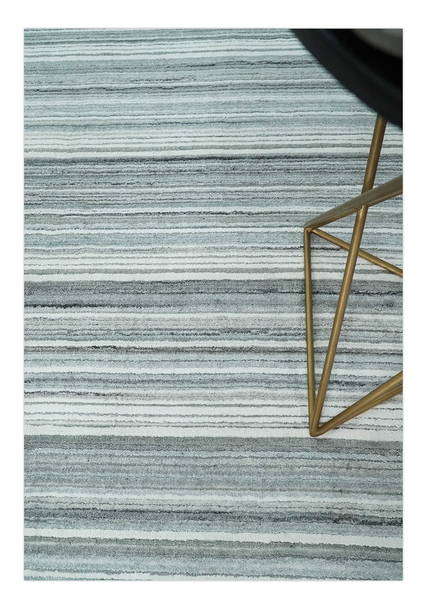 Artisan's Arc Striped Flatwoven Scandinavian Hand Made Blended Wool Area Rug, White, Silver and Gray, 8X10 | KE3810