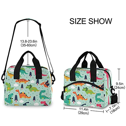 Cute Dinosaurs Cartoon Lunch Bag Insulated Reusable Tote Bag for Girls Boys Women Men Thermal Cooler Bag with Adjustable Strap for Work School