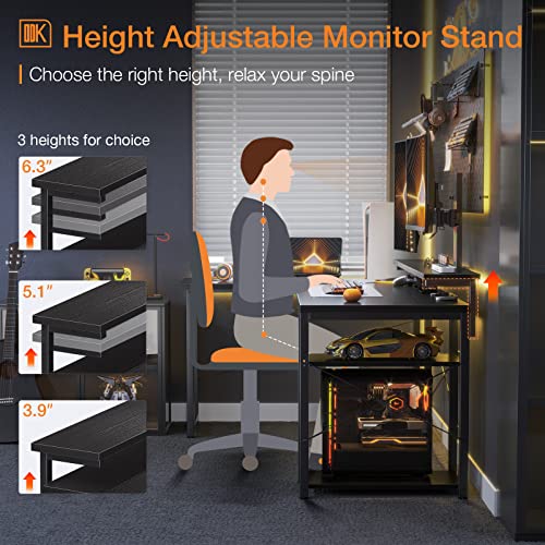 ODK L Shaped Gaming Desk, 61" Corner Computer Desk with Monitor Stand & Storage Shelf, Sturdy Home Office Desk, Black