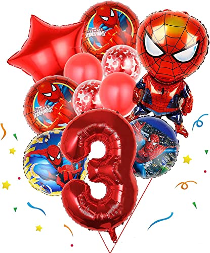 11 pcs Spider Superhero Birthday Party Balloon Decorations (Age 3)