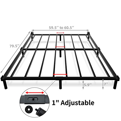 Queen Bed Frame, 7 Inch Metal Platform Bed Frame Queen Size No Box Spring Needed, Floor Bed Frame with Steel Slat Tool-Free Easy Assembly Non-Slip Mattress Foundation, 9-Leg Heavy Duty Bedframe, Black