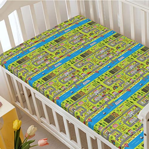 Car Race Track Themed Fitted Crib Sheet,Standard Crib Mattress Fitted Sheet Ultra Soft Material-Baby Sheet for Boys Girls, 28β x52β,Multicolor