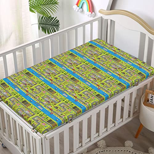 Car Race Track Themed Fitted Crib Sheet,Standard Crib Mattress Fitted Sheet Ultra Soft Material-Baby Sheet for Boys Girls, 28β x52β,Multicolor