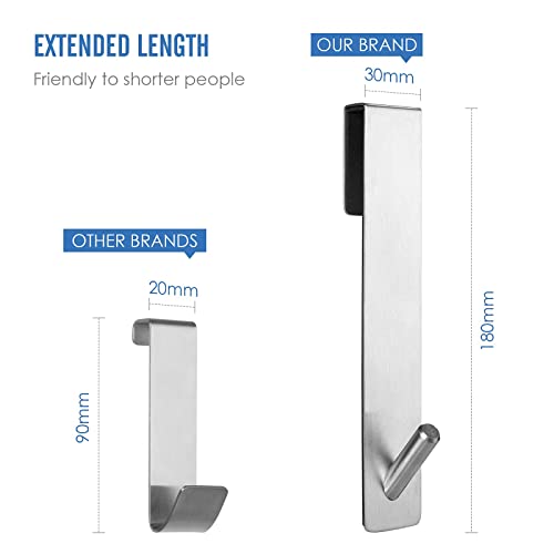 Simtive Extended Shower Door Hooks (7-Inch), Over Door Hooks for Bathroom Frameless Glass Shower Door, Towel Hooks, 2-Pack, Silver