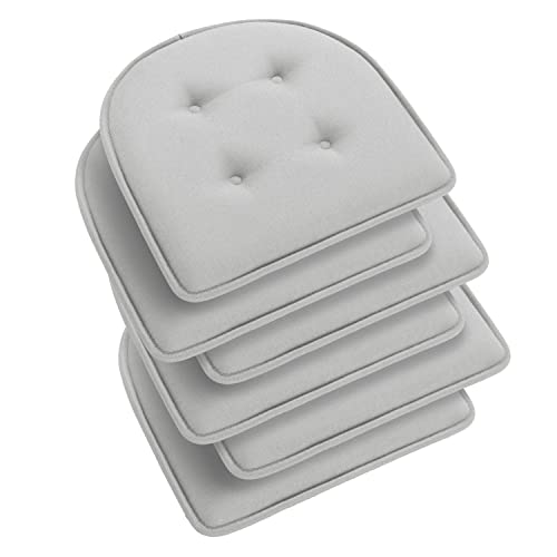 downluxe Indoor Chair Cushions for Dining Chairs, Tufted Soft and Comfortable Memory Foam Kitchen Chair Pads with Non-Slip Bottom for Dining Room and Office, 17" x 16" x 1.5", Light Grey, 6 Pack