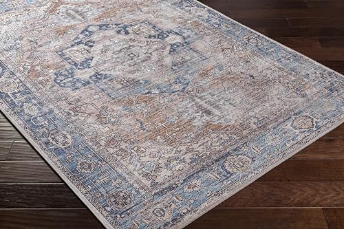 Mark&Day Washable Rugs, 3x12 Wyacondah Traditional Navy Runner Area Rug, Blue Orange Ivory Carpet for Hallway, Kitchen, Bedroom or Living Room (2'7" x 12' Runner, Machine Washable)