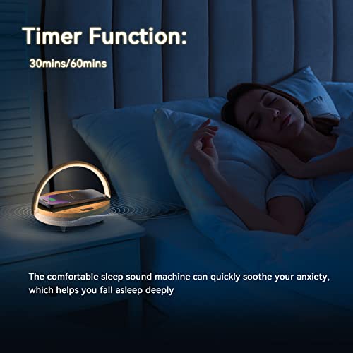 Vivilumens Bedside Lamps with Wireless Charger for Bedroom, Touch Modern 3 Level Dimmable Table Lamp with White Noise Sound Machine, Bluetooth Speaker, Birthday Gifts for Women Who Have Everything