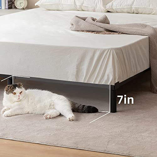 Queen Bed Frame, 7 Inch Metal Platform Bed Frame Queen Size No Box Spring Needed, Floor Bed Frame with Steel Slat Tool-Free Easy Assembly Non-Slip Mattress Foundation, 9-Leg Heavy Duty Bedframe, Black