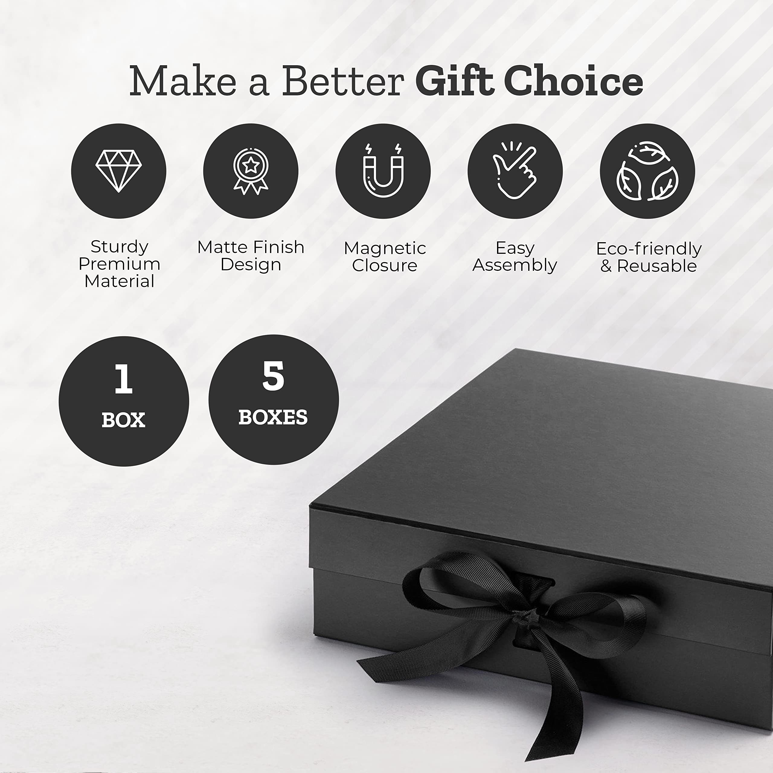 AJH3 ESSENTIALS Deluxe Gift Box: Elegant 10.5x7.5x3.1 Inches Box with Ribbon and Magnetic Closure - Great for All Occasions (1 Pack) (Black)