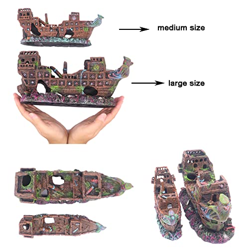 Ulifery Aquarium Shipwreck Sunken Pirate Ship, Fish Tank Decorations Battleship War Boat for Betta Extra Large XL for 55-75 Gallon Tank
