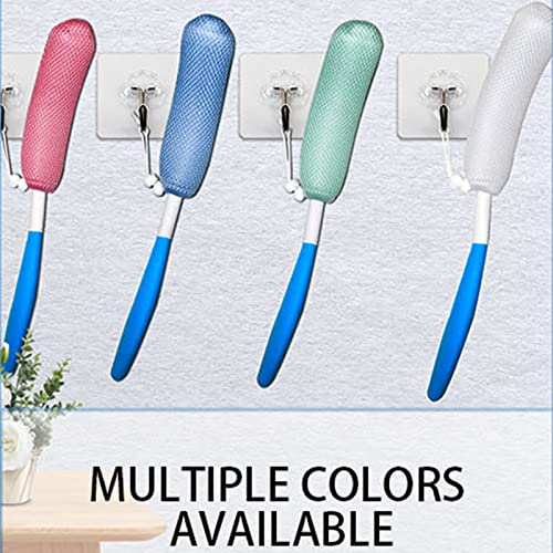 15.35" Back Bath Brush with Sponge,Back Scrubber Bath Mesh with Anti-Slip Curved Long Handle Bath Body Brush for Elderly Aid Bathing and Shower