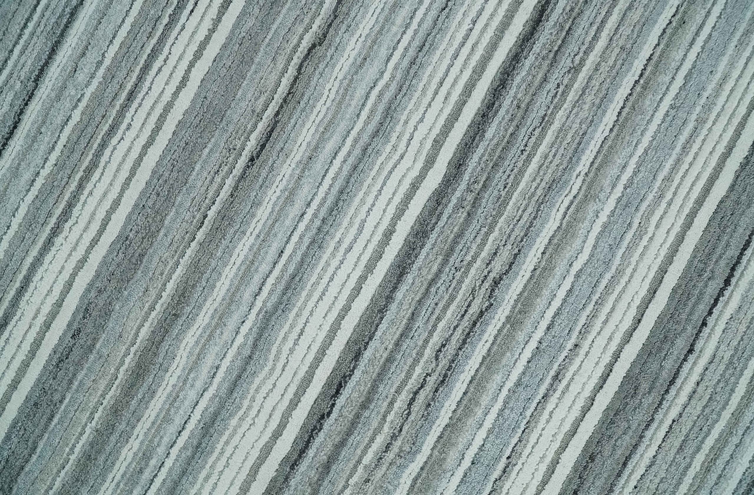 Artisan's Arc Striped Flatwoven Scandinavian Hand Made Blended Wool Area Rug, White, Silver and Gray, 8X10 | KE3810