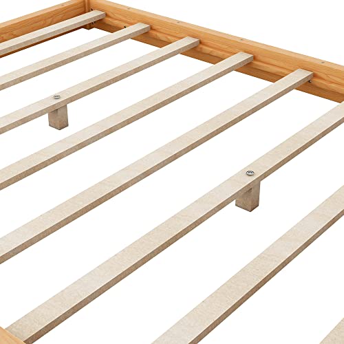 Merax Modern Queen Size Wood Canopy Bed Floor Platform Bed Frame/No Box Spring Needed/Easy Assembly, Nutural