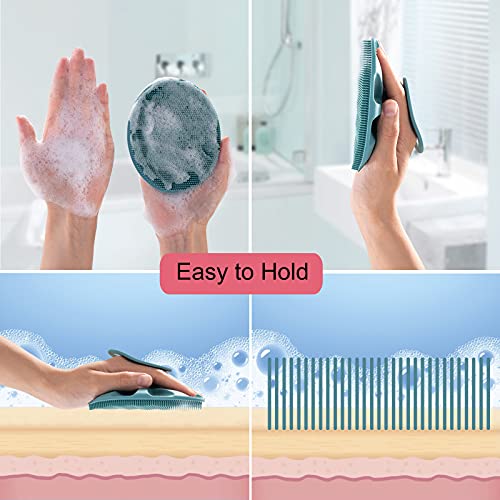 Soft Silicone Body Cleansing Brush Shower Scrubber, Gentle Exfoliating and Massage for All Kinds of Skin (Dark Green)