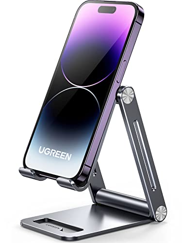 UGREEN Phone Stand for Desk Cell Phone Holder Adjustable Compatible with iPhone 14 13 12 Pro Max 11 XS Max XR X 8 Plus, Nintendo Switch, Aluminum Metal Desktop Phone Stand Portable, Space Grey