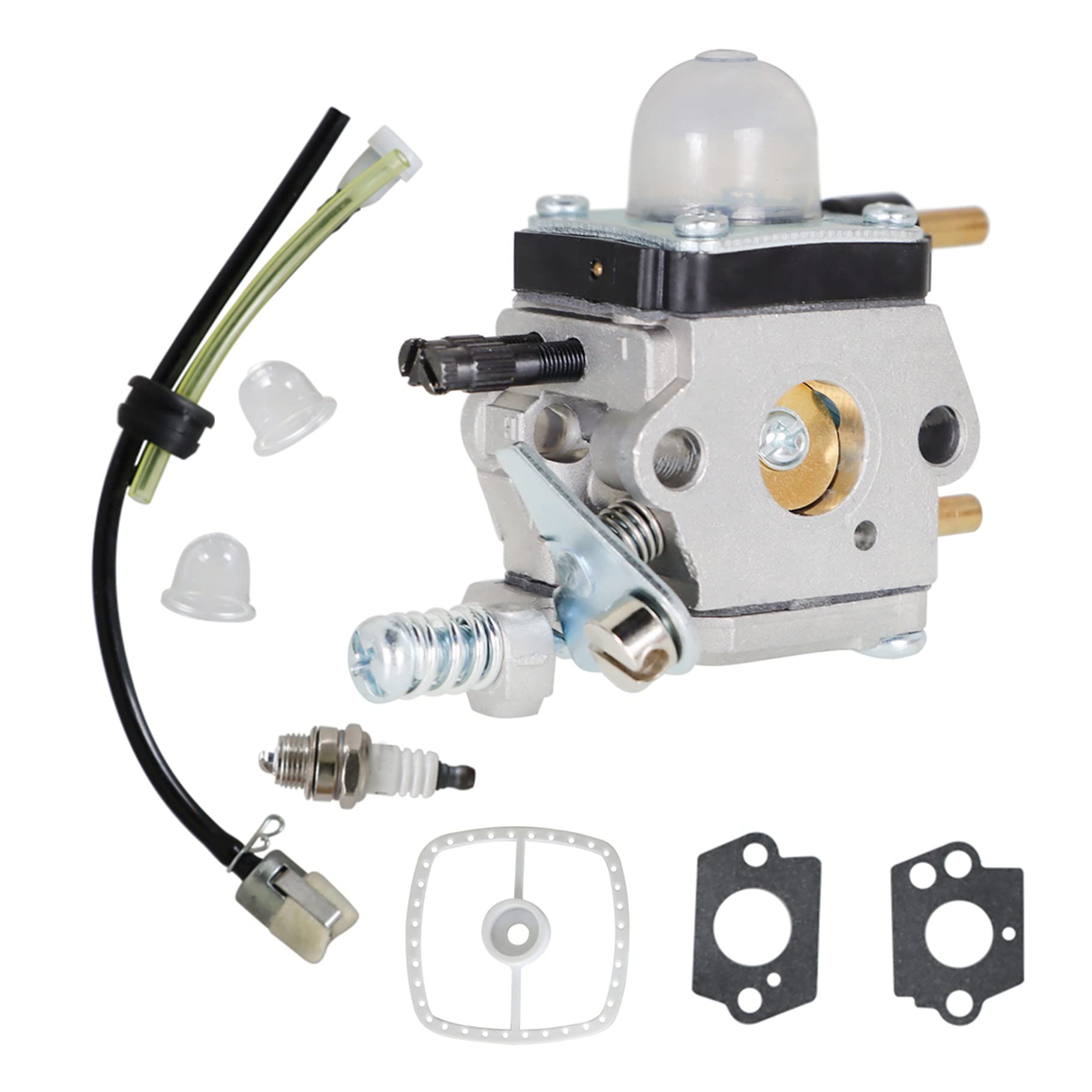 Timunr C1U-K82 C1U-K54 C1U-K54A Carburetor with Fuel Line Kit Replacement for Mantis Tiller Cultivator TC-210 TC-210i TC-2100 SV-6 SV-5H/2 SV-5C SV-4B LHD-1700 HC-1500 for 12520013123